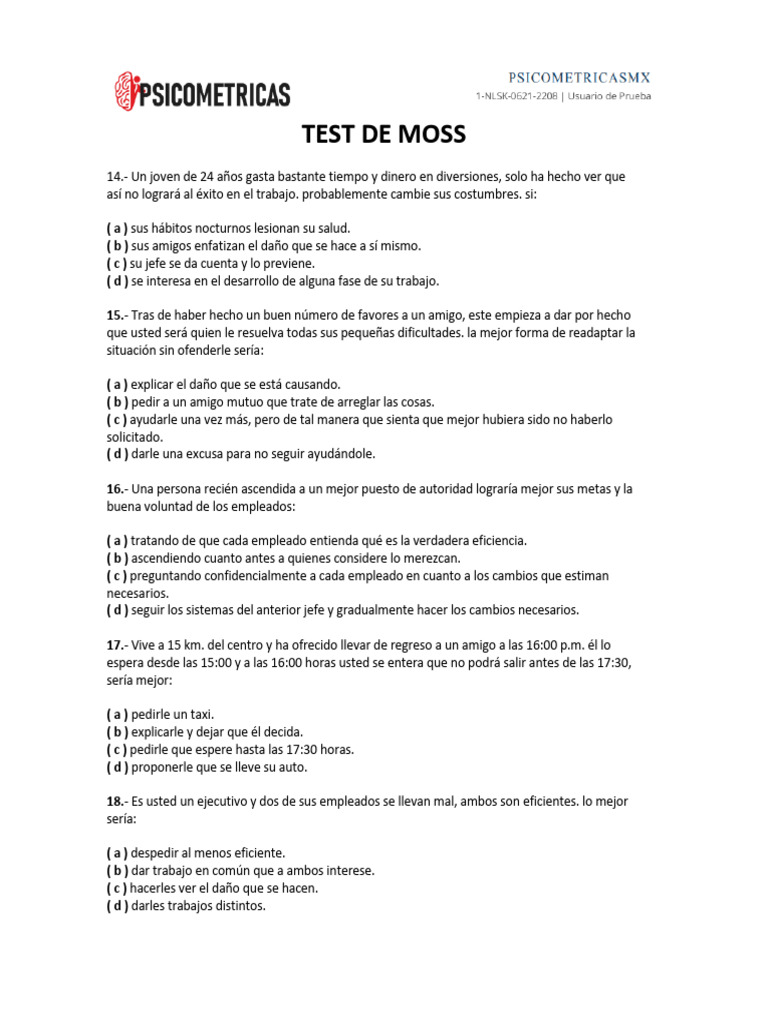 Test de Moss para empleados leales | PDF