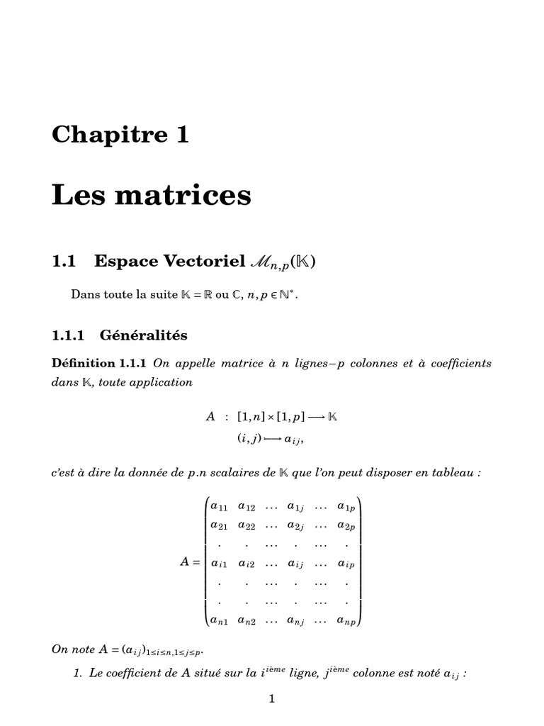 Introduction aux Matrices et Espaces Vectoriels | PDF | Matrice ...