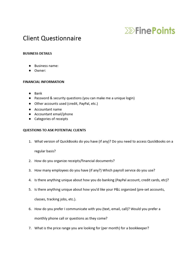 FREEBIENew Client Questionnaire | PDF