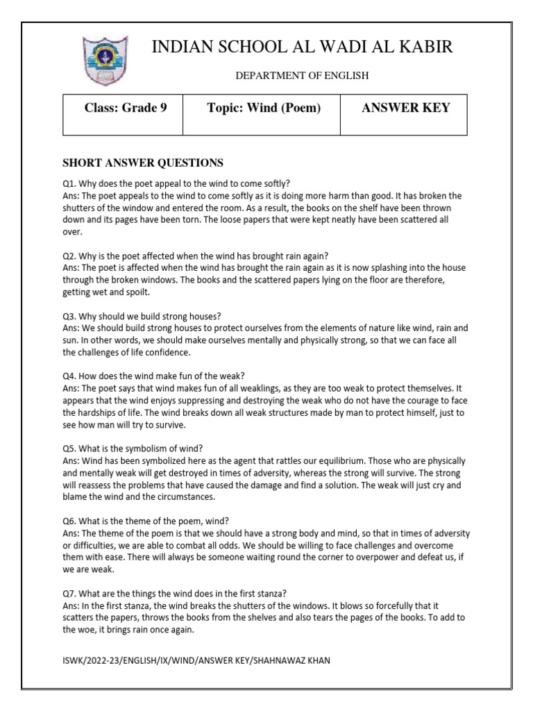 Wind Answer Key | PDF | Wound