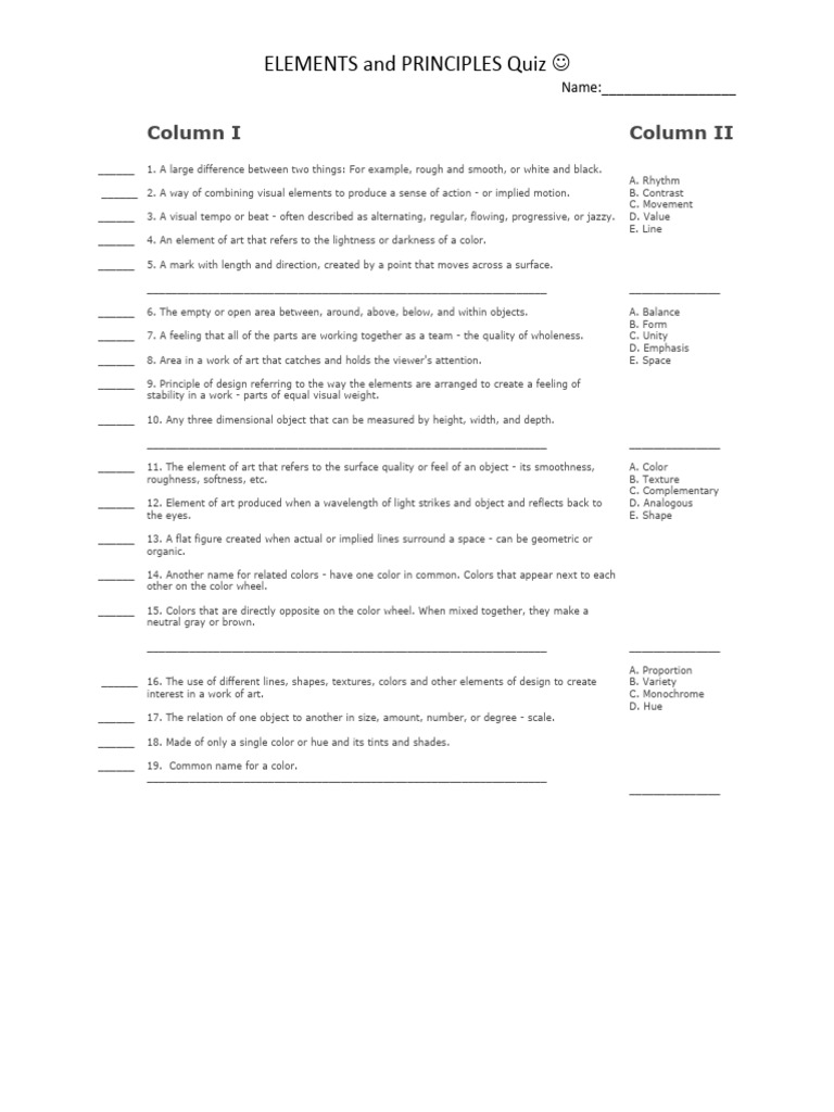 Elements and Principles Quiz | Download Free PDF | Color | Area