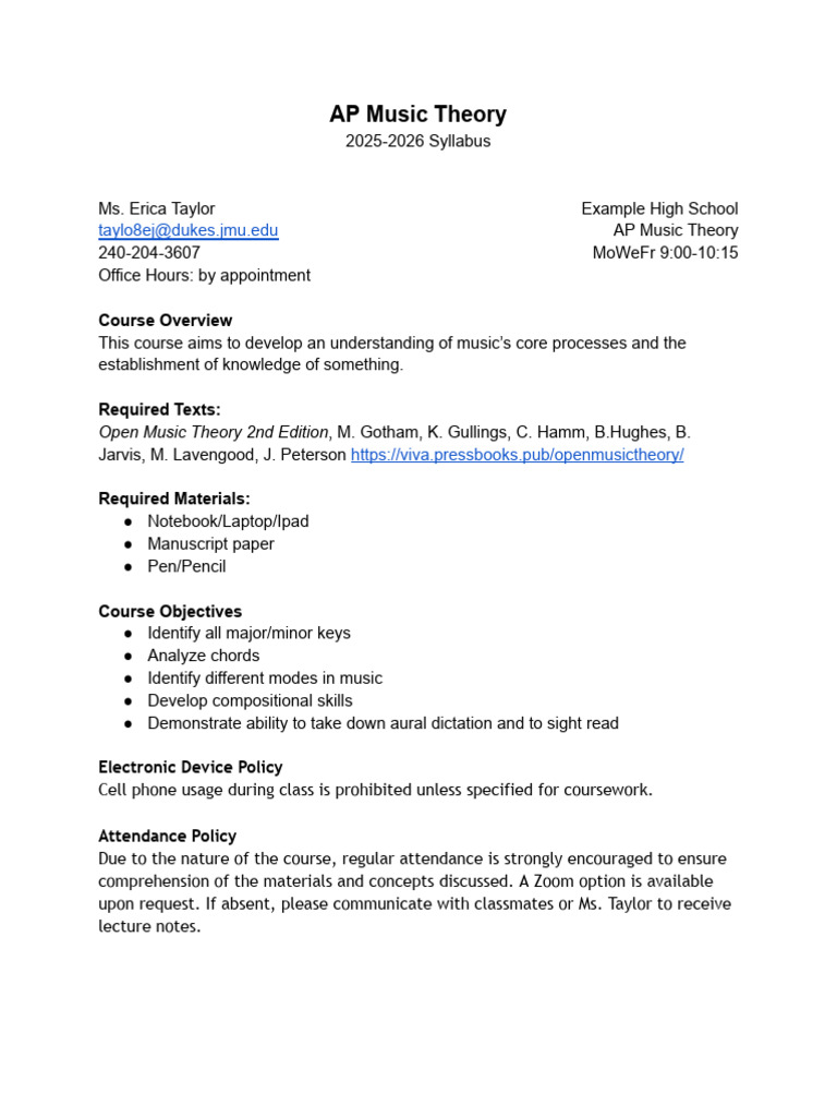 Ap Music Theory Syllabus | Download Free PDF | Harmony | Chord (Music)