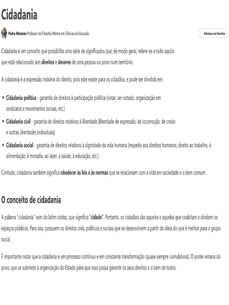 Cidadania O Que é Direitos E Deveres Toda Matéria Pdf