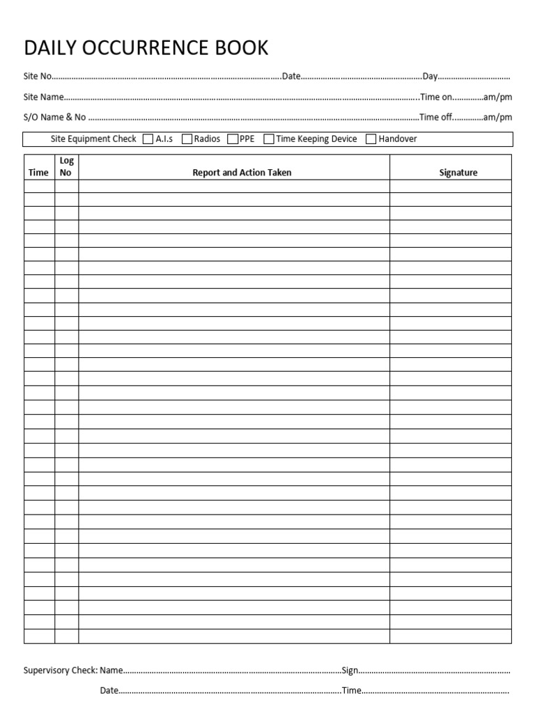 Daily Occurrence Book Template | PDF