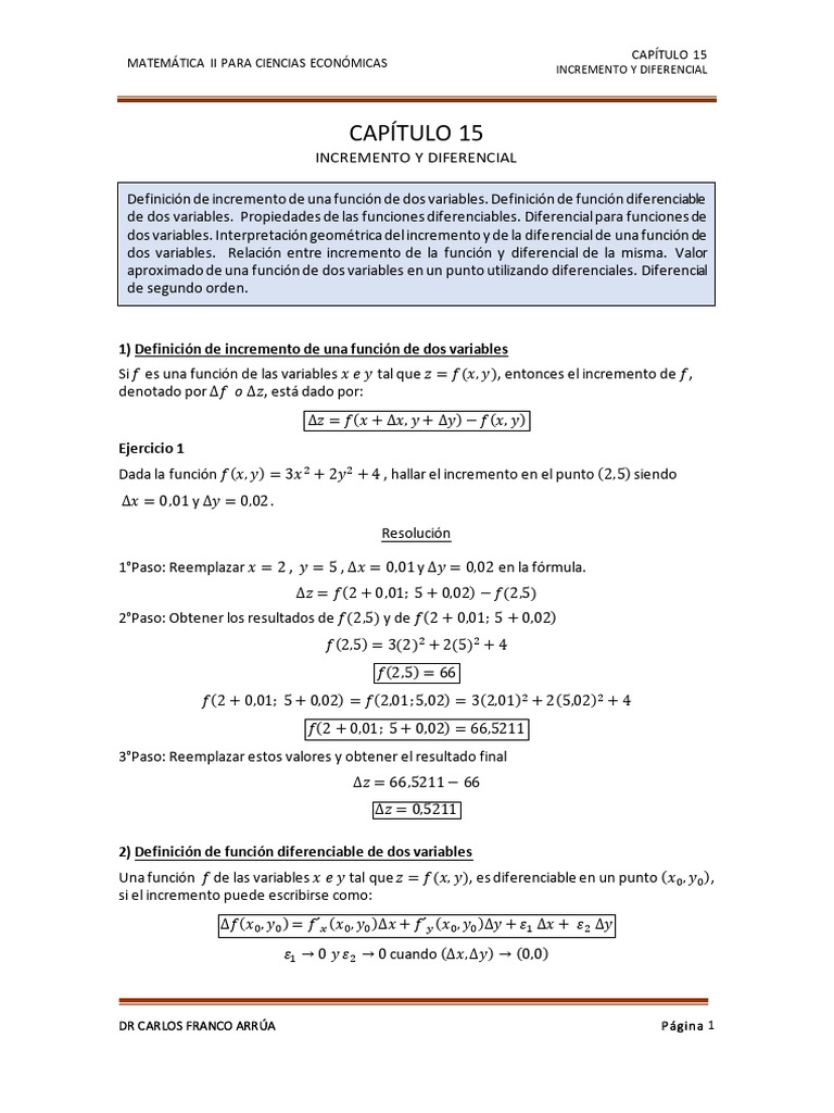 15° Capítulo - Incremento y Diferencial | PDF | Derivado | Función ...