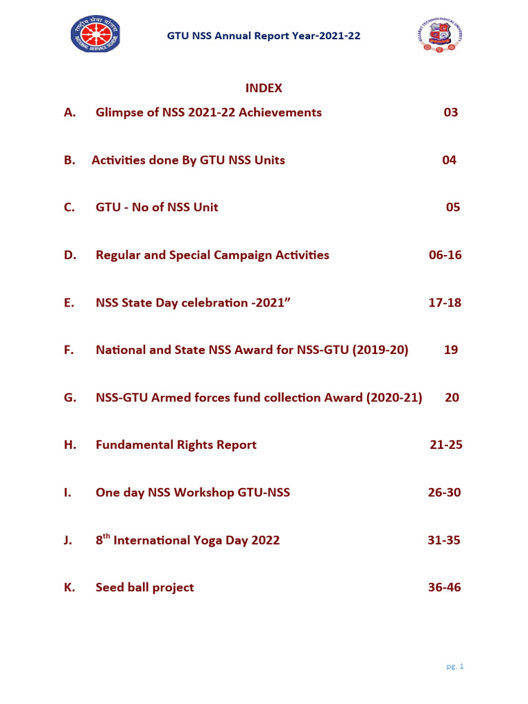 GTU NSS Annual Report Year 2021-22 | PDF | Seed | Yoga