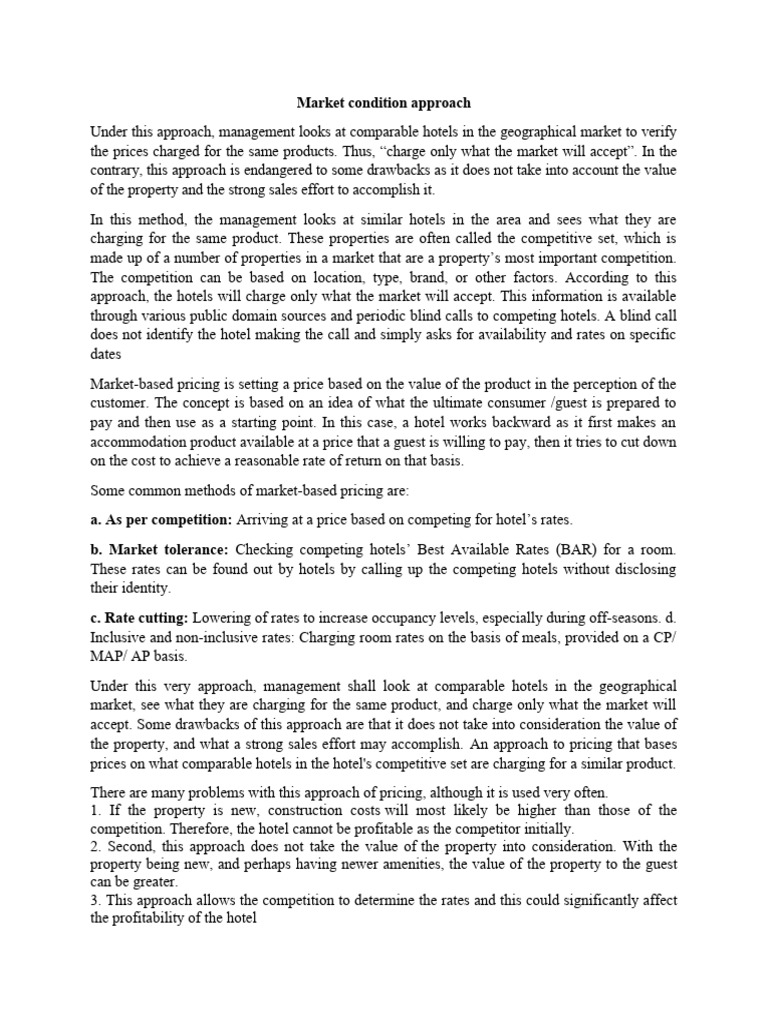 Market Condition Approach | PDF | Pricing | Hotel