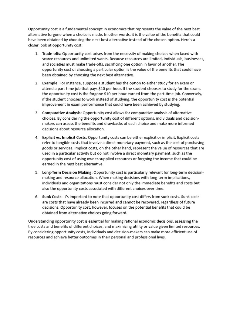 Understanding Opportunity Cost Is Essential For Making Rational ...
