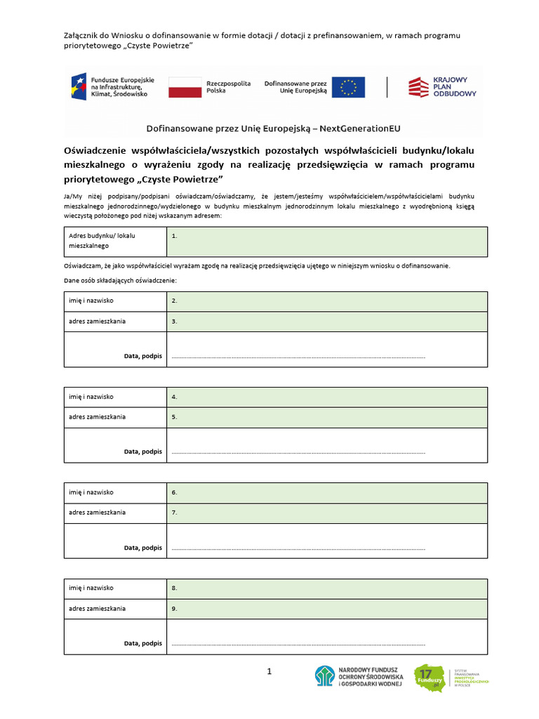 Załącznik Do Wniosku o Dofinansowanie W Formie Dotacji / Dotacji Z Prefinansowaniem, W Ramach ...