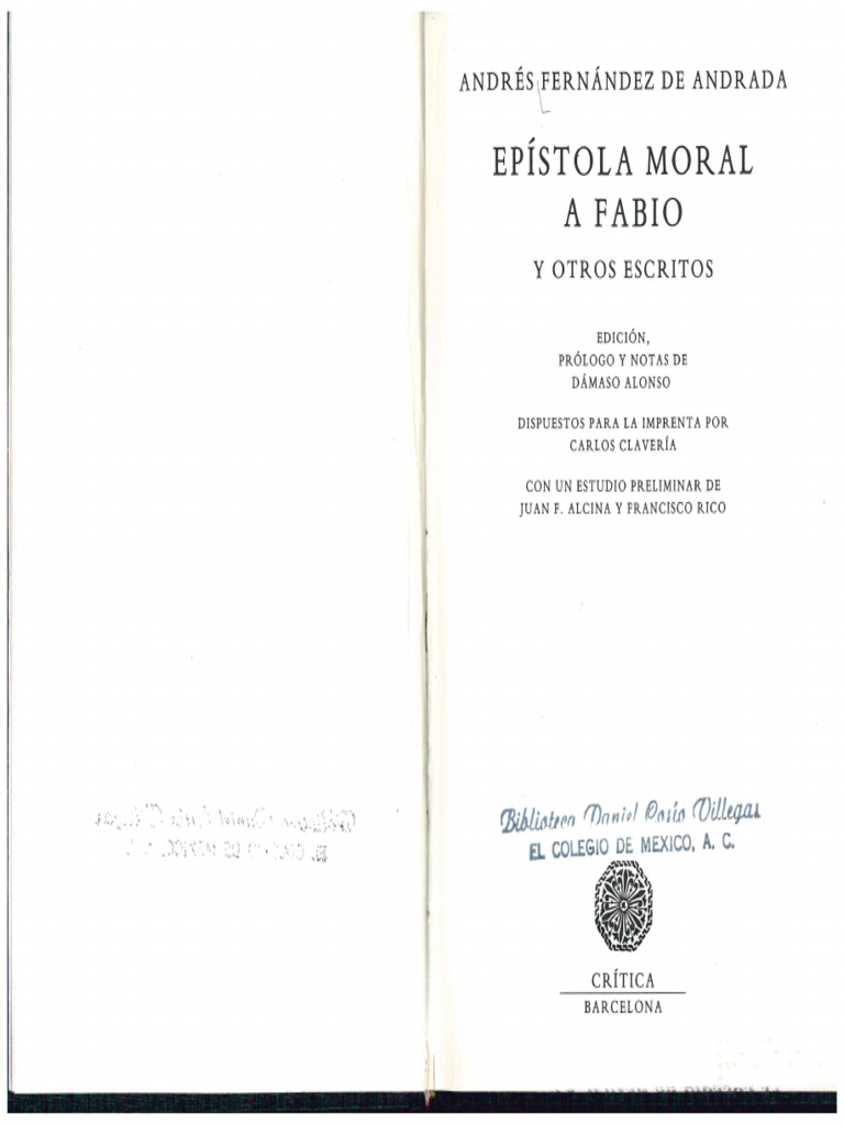 1993 Andrés Fernández de Andrada - Epistola Moral A Fabio | PDF