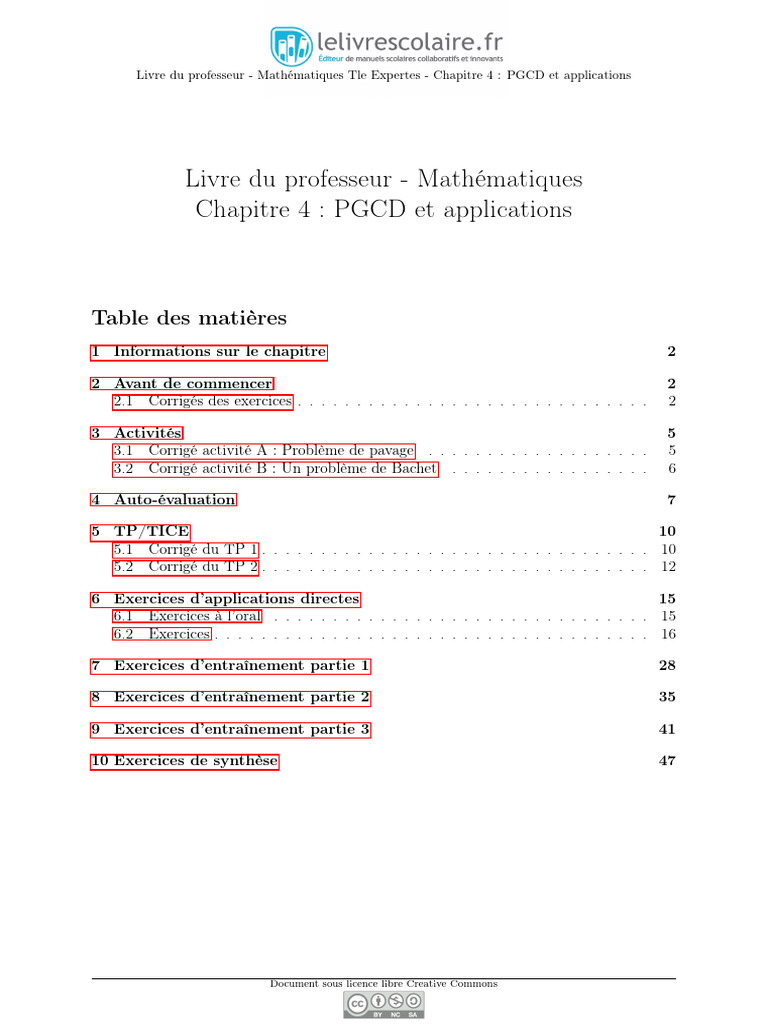 Chapitre 4 - PGCD Et Applications | PDF | Division | Mathématiques ...
