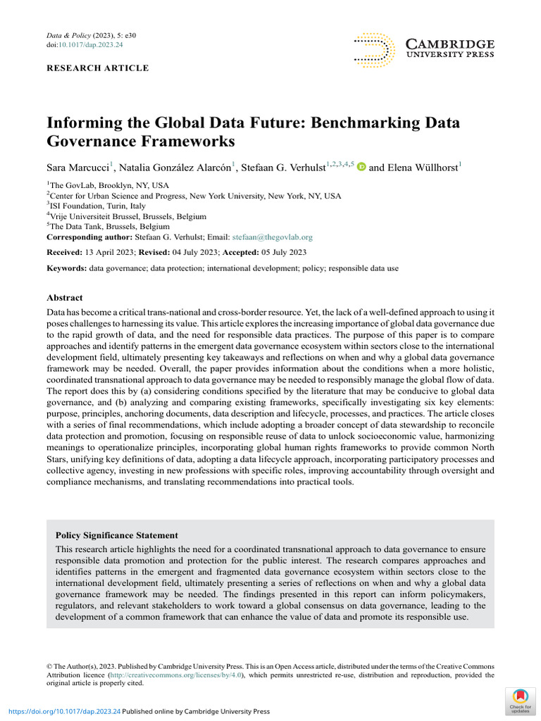 Informing The Global Data Future Benchmarking Data Governance ...