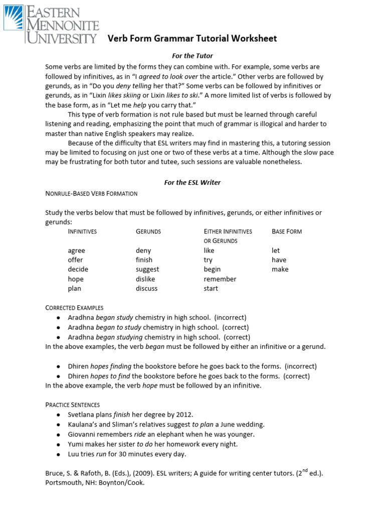 ESL_tutorial-verb-form | PDF | English As A Second Or Foreign Language ...