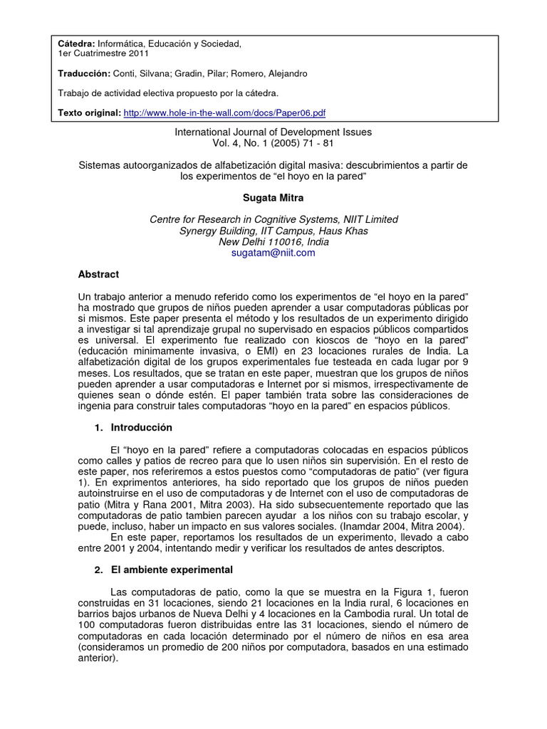 Mitra, S. - The Hole in The Wall (Traduccion) | PDF | Ciencias de la Computación | Informática