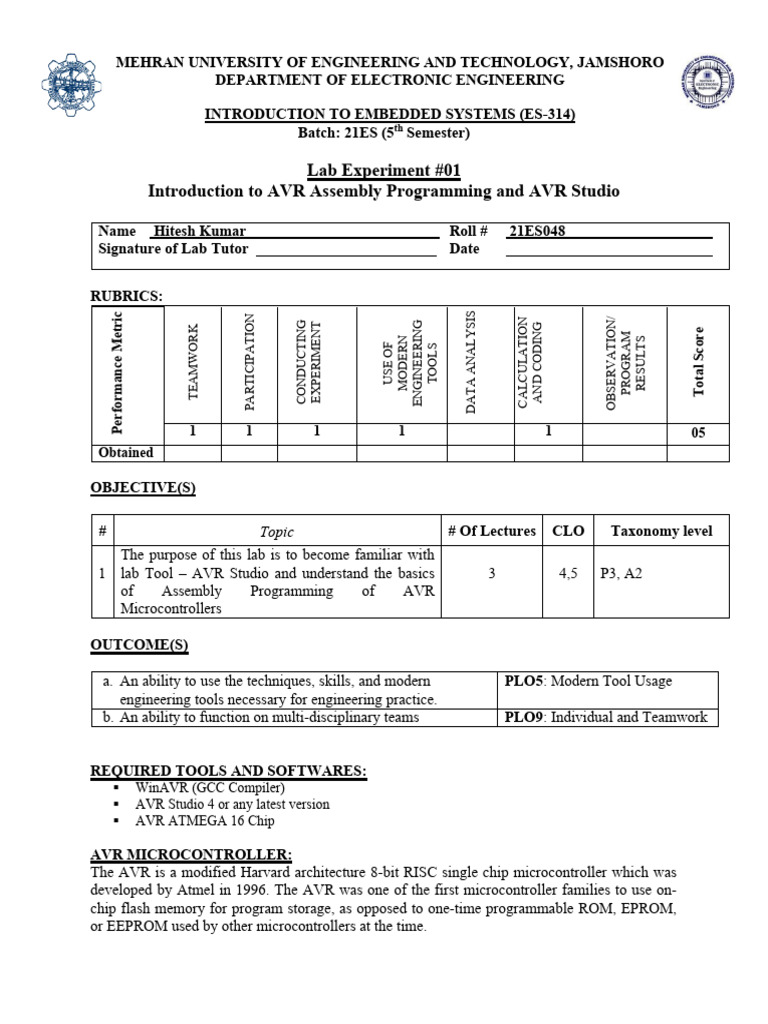 Lab Handout#01,2,3,4 Solved | PDF | Microcontroller | Computer Hardware