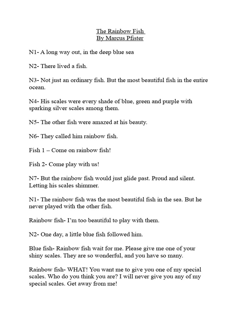 The Rainbow Fish: A Tale of Sharing | PDF