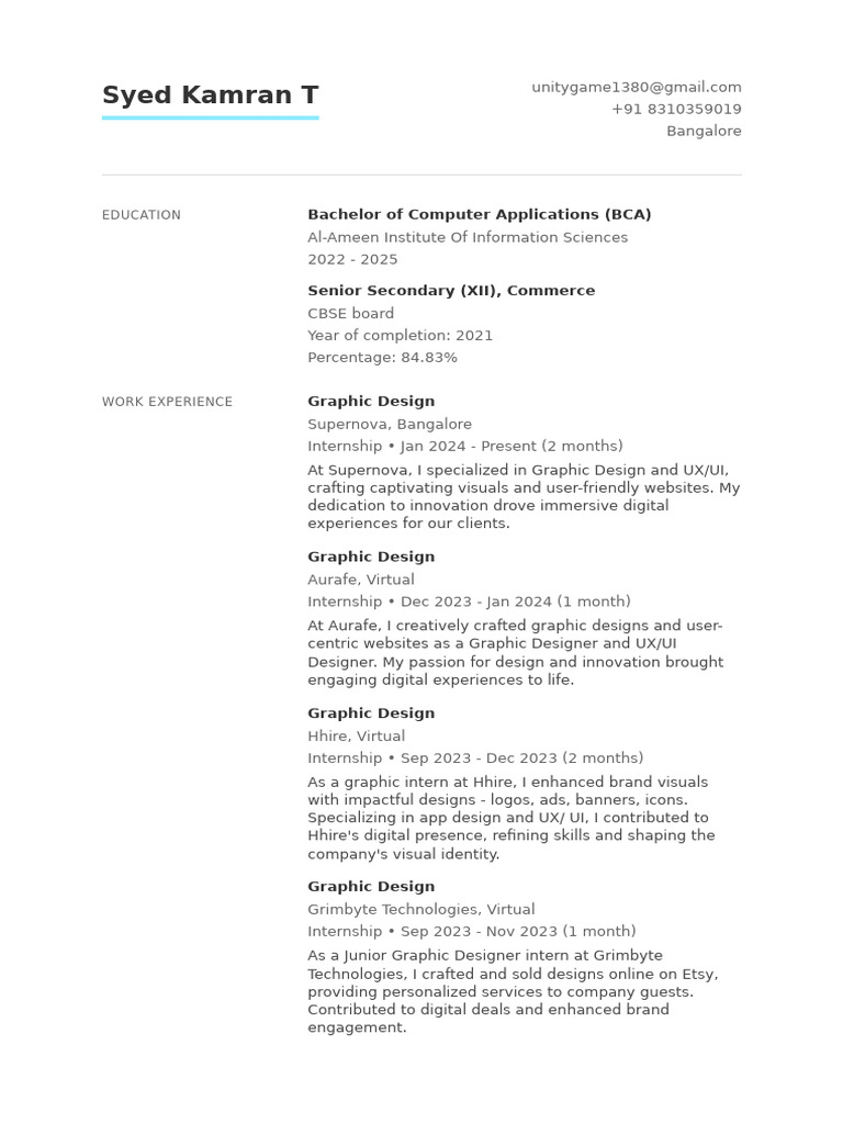 SyedKamran T InternshalaResume 2 | PDF | Graphic Design | Computing