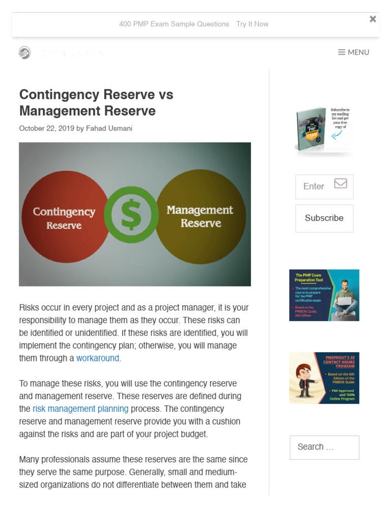 Contingency Reserve Vs Management Reserve | PDF | Monte Carlo Method | Risk