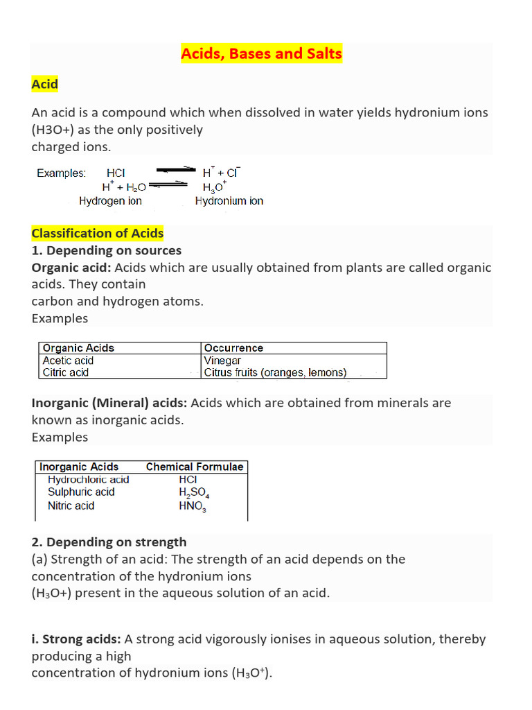 Acids Bases Salts Notes Icse 10 | PDF | Acid | Hydroxide