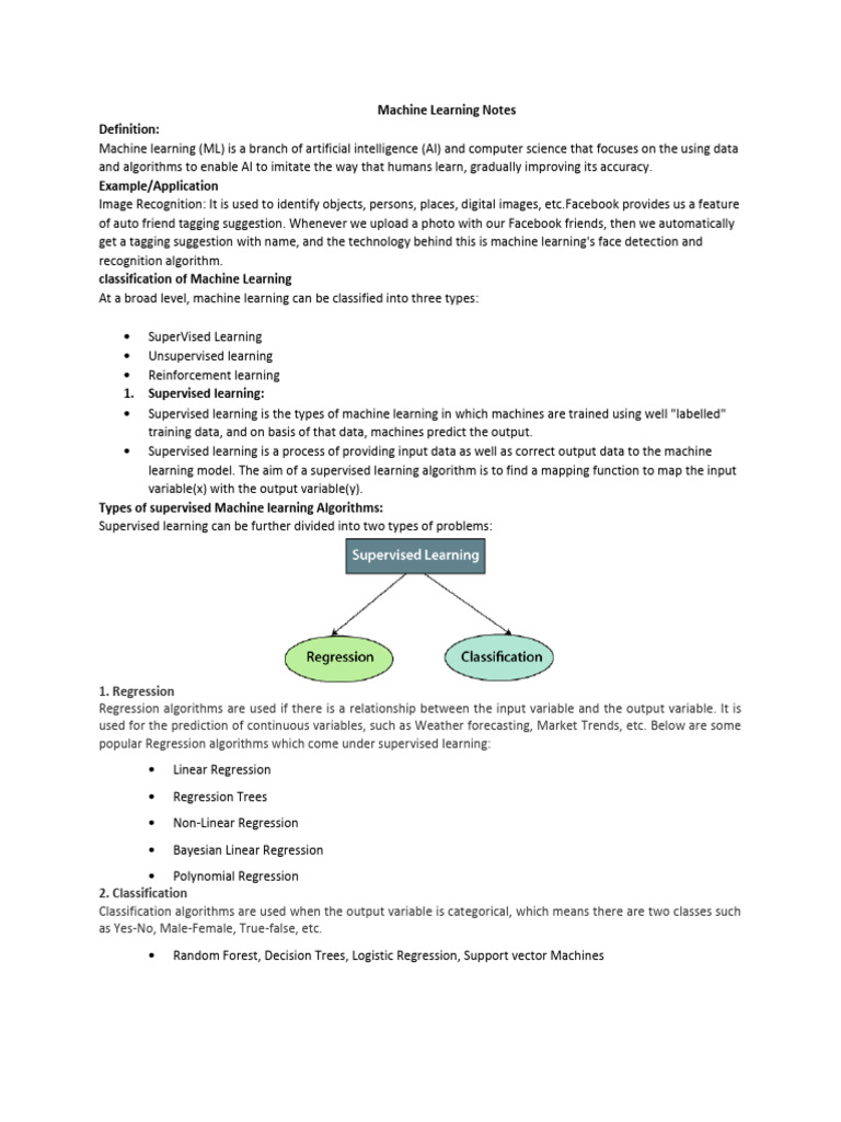 ML NOTES | PDF | Machine Learning | Linear Regression