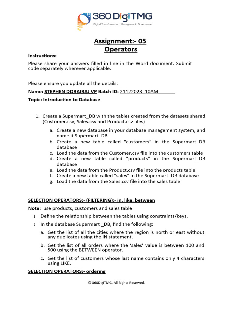 Assignment 05 ANSWERS | Download Free PDF | Databases | Comma Separated Values