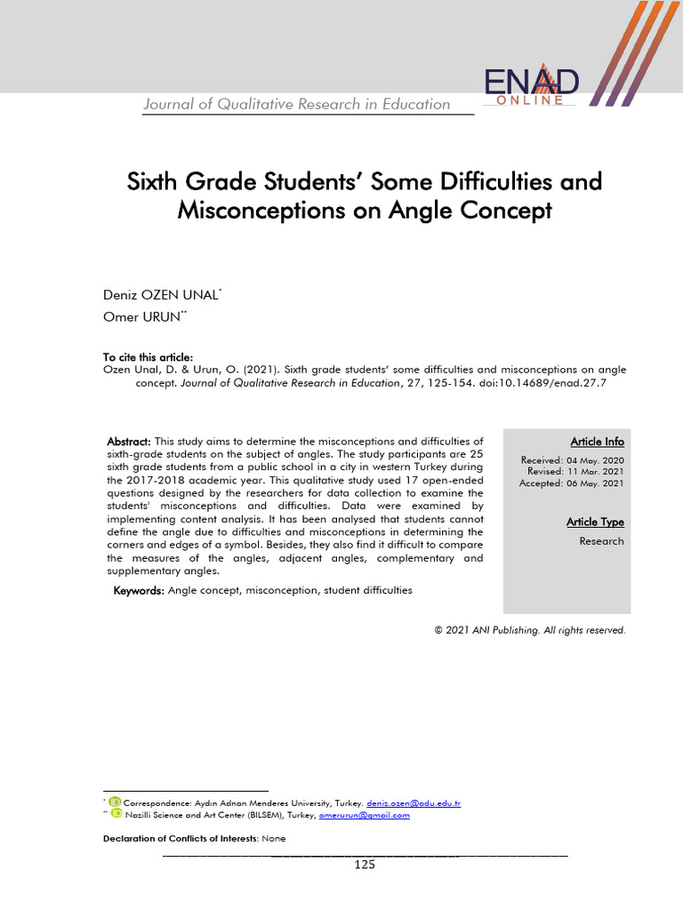 Sixth Graders' Misconceptions on Angles | PDF | Angle | Line (Geometry)