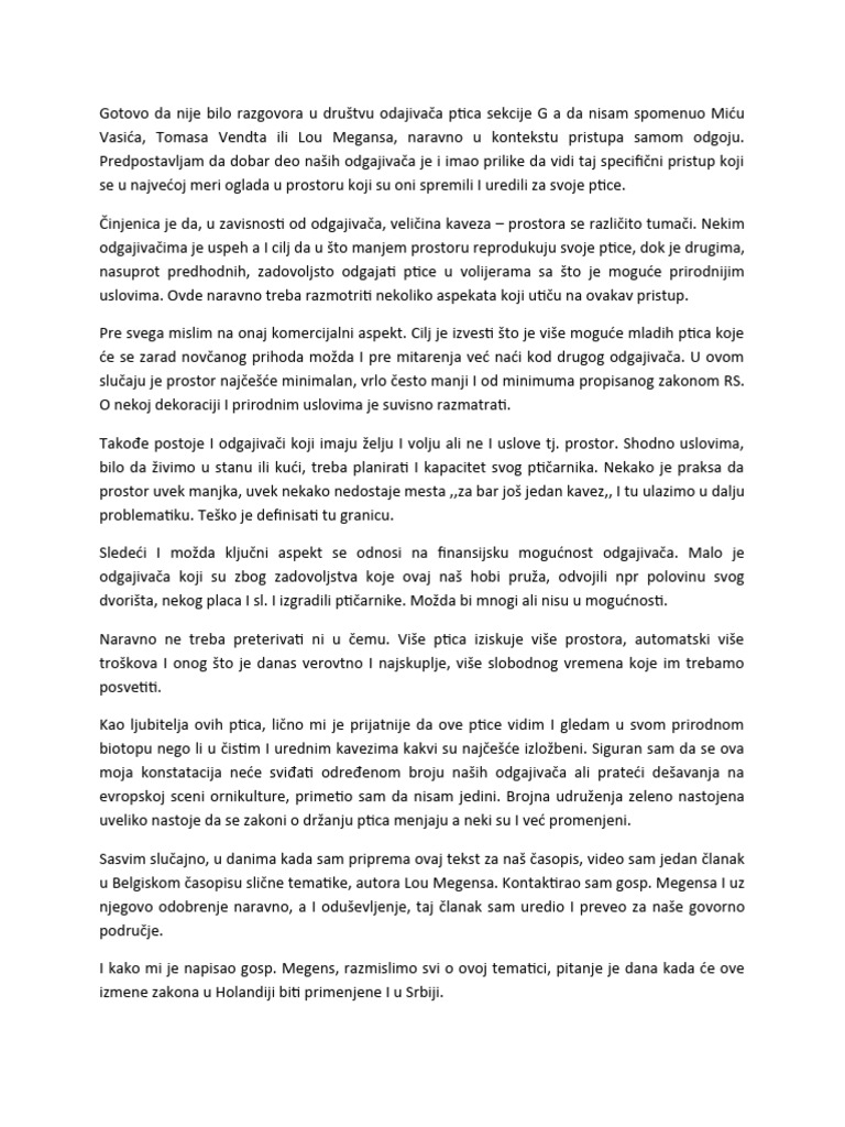 Prirodne Biotopske Volijere I Još Mnogo Toga | PDF