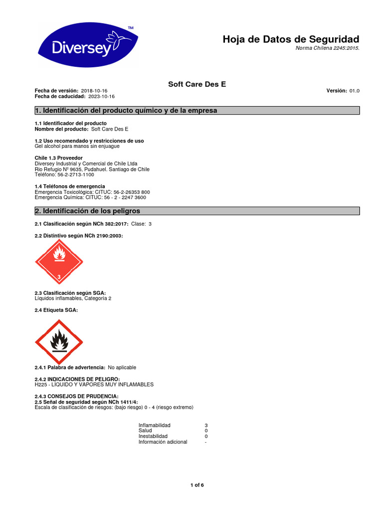Msds Soft Care Des e h5 | Descargar gratis PDF | Agua | Residuos