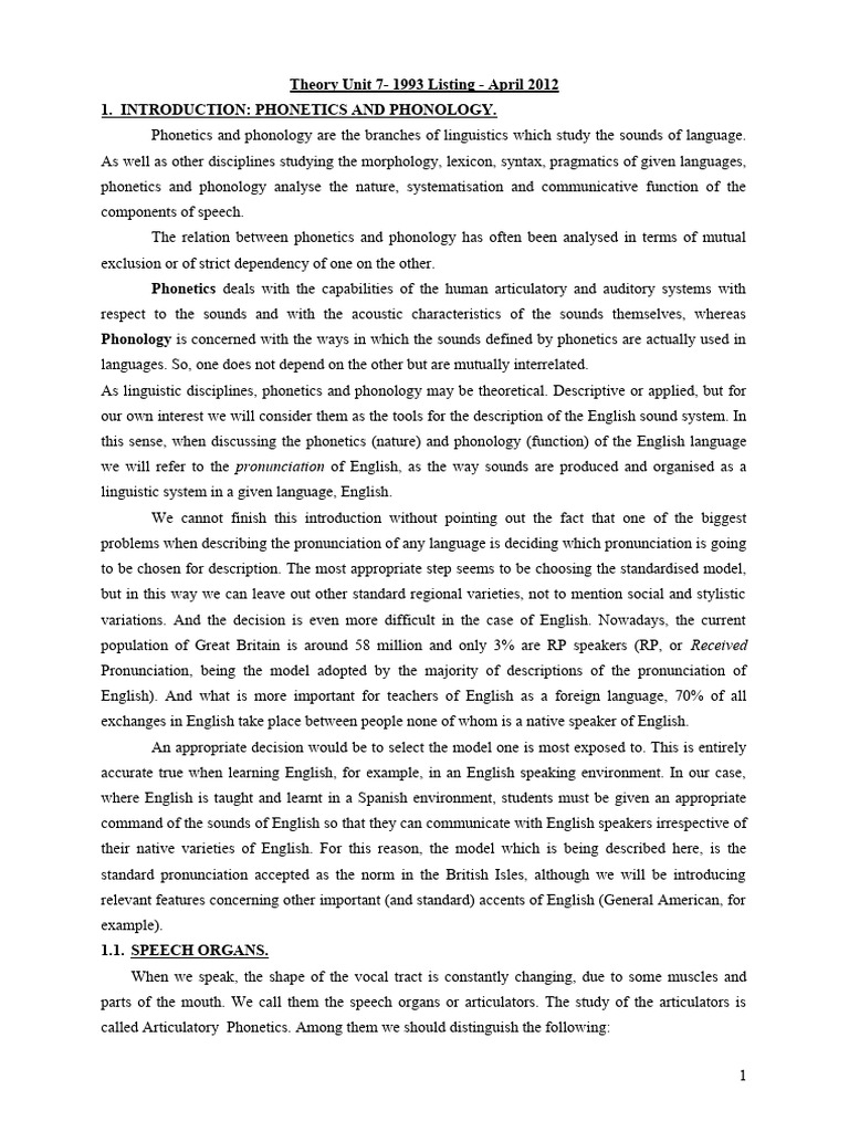 Theory Unit 7 - 1993 Listing - April 2012 | PDF | Vowel | Consonant