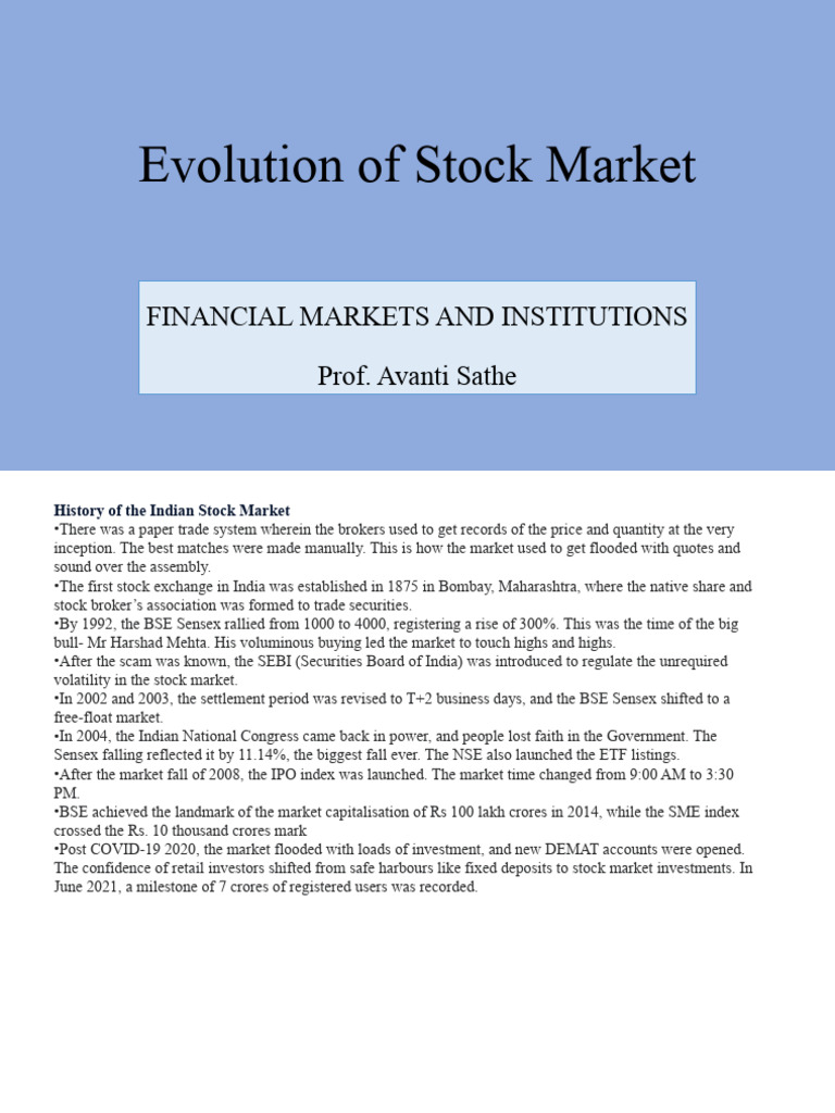 Financial Markets And Institutions Evolution Of Stock Markets Pdf