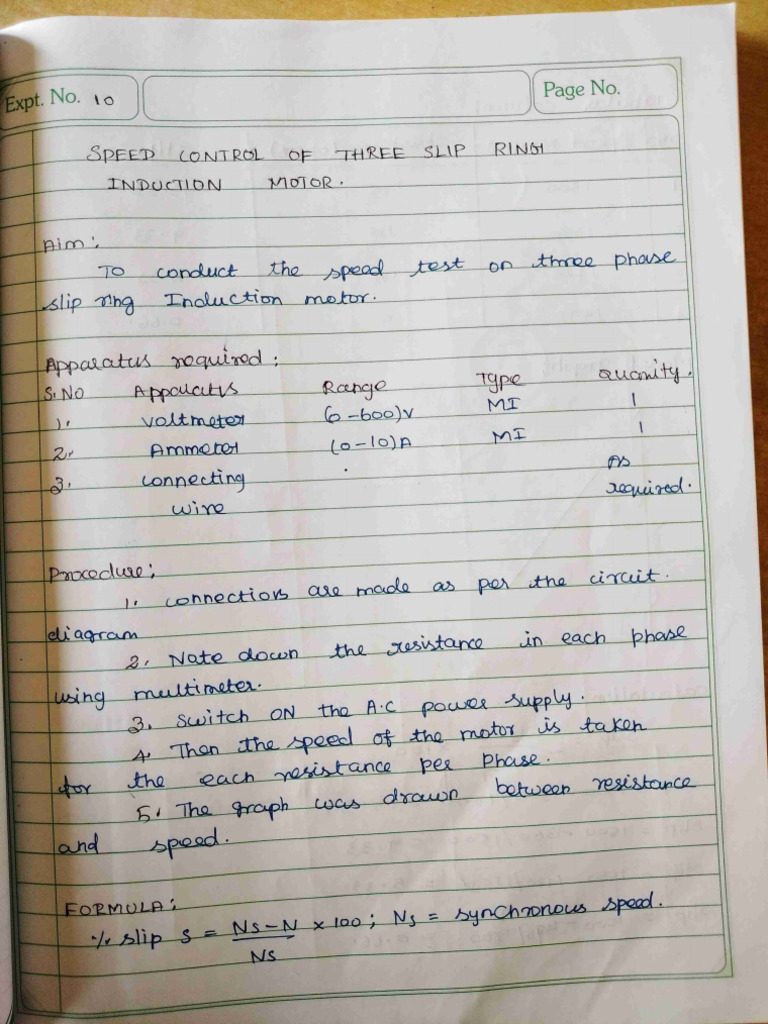 Exp10. Speed Control of Three Slip Ring Induction Motor | PDF