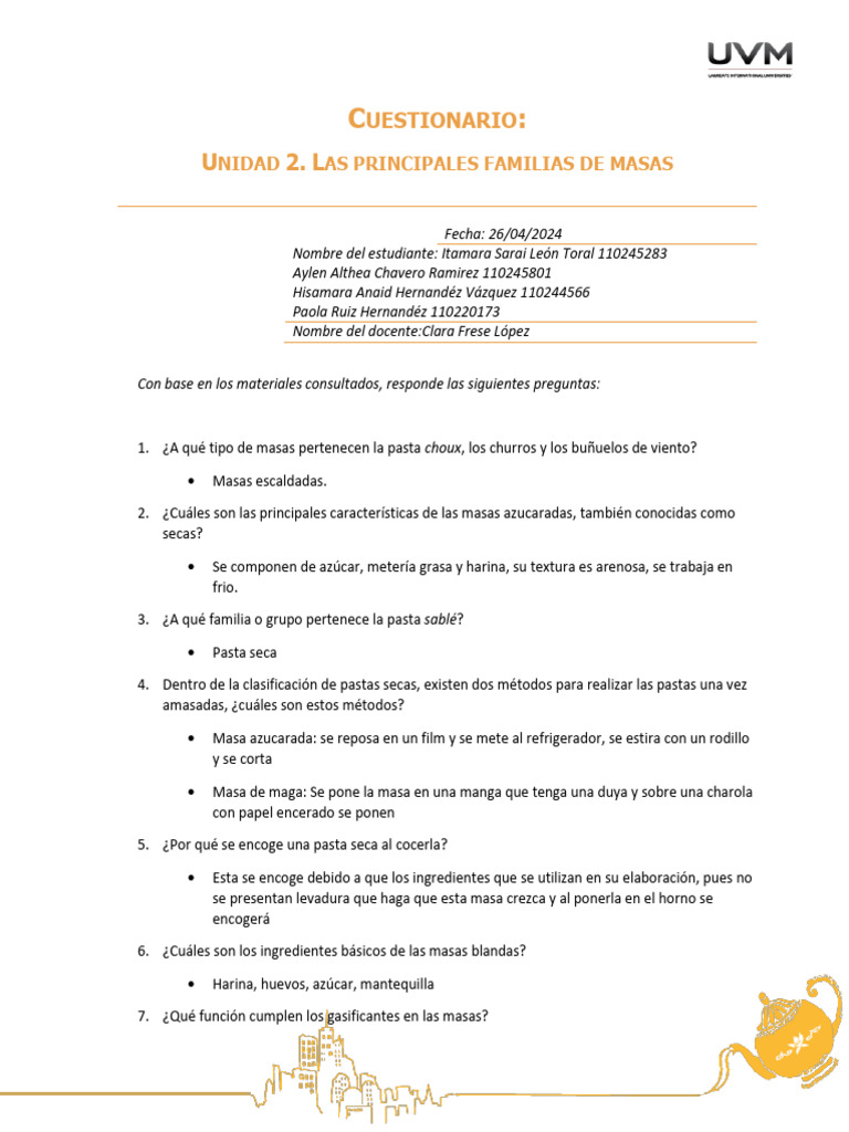 ACT7 Cuestionarioreposteria1 | PDF | Horneando | Productos horneados