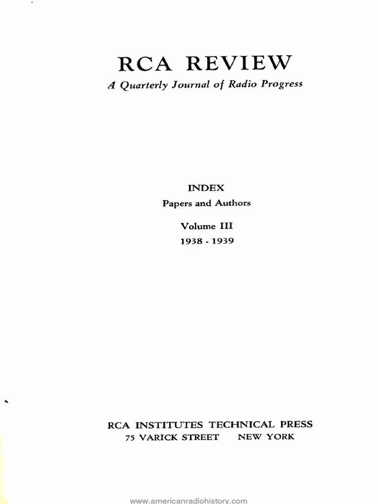 RCA Review Volume III Index 1938-1939 | PDF | Rca | Transmitter