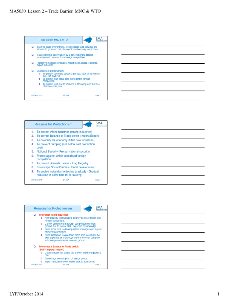 Lesson 2 - Trade Barrier MNC WTO | PDF | Protectionism | Exports