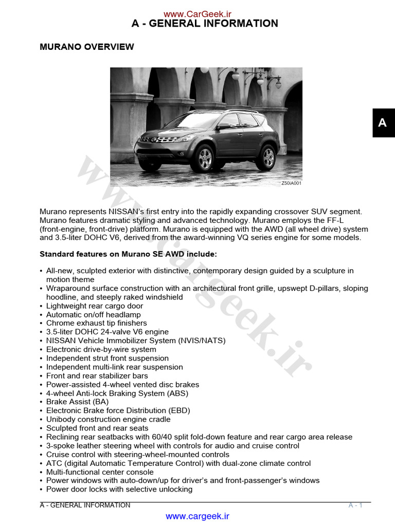 Nissan Murano General ServiceGuide | PDF | Land Vehicles | Automotive Industry