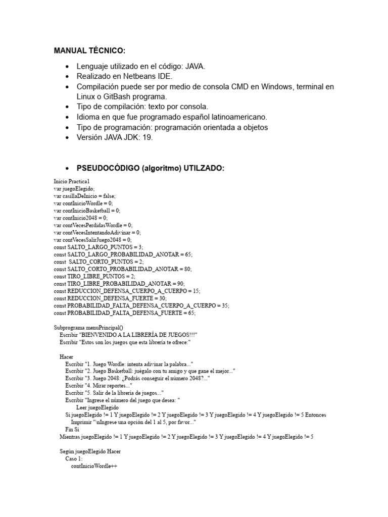 MANUAL TÉCNICO (Primera Practica) | PDF | Programación de computadoras | Java (lenguaje de ...