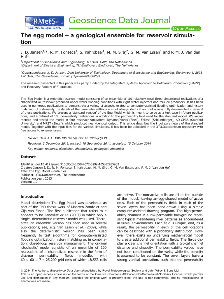 Geoscience Data Journal - 2014 - Jansen - The Egg Model A Geological Ensemble For Reservoir ...