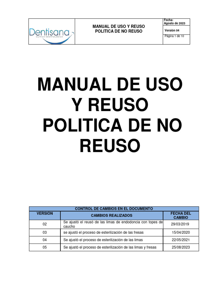 Manual de Uso y Reuso | Descargar gratis PDF | Dispositivo médico | Esterilización (Microbiología)