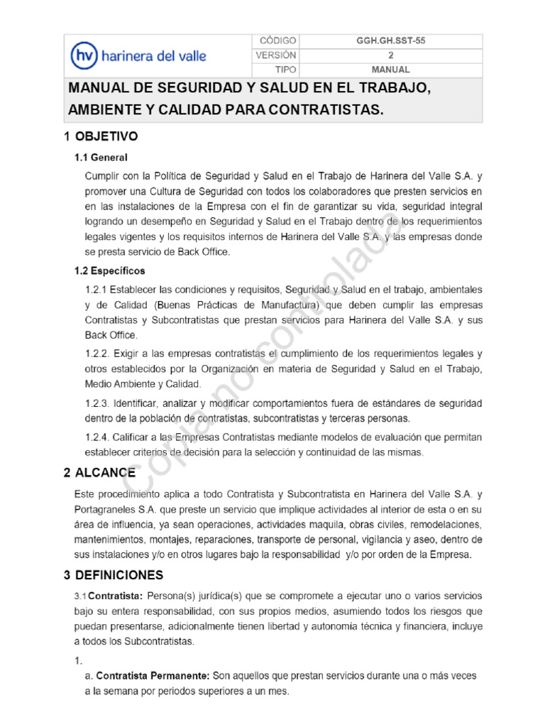 GGH - GH.SST-55 MANUAL DE SEGURIDAD Y SALUD EN EL TRABAJO, AMBIENTE Y CALIDAD PARA CONTRATISTAS ...