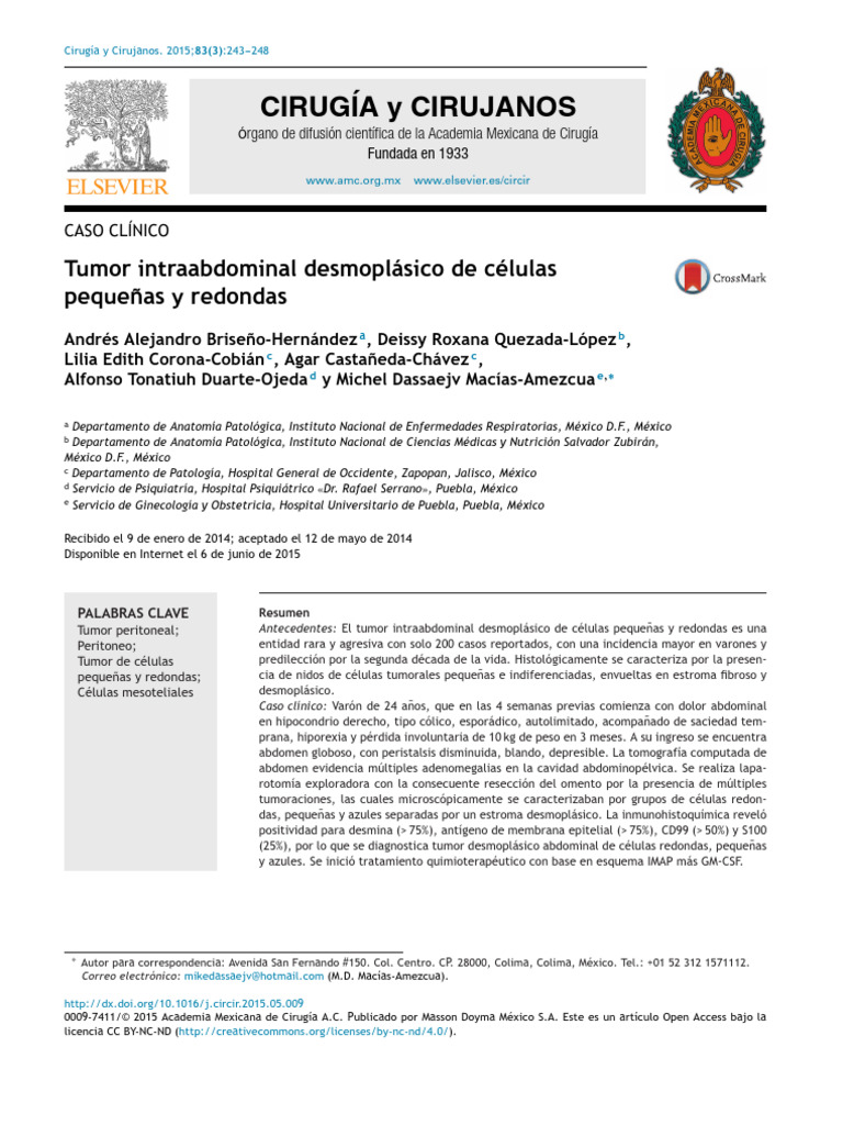 Tumor Intraabdominal Desmopl Sico de C Lulas Peque As - 2015 - Cirug A y Ciruja | PDF | Sarcoma ...