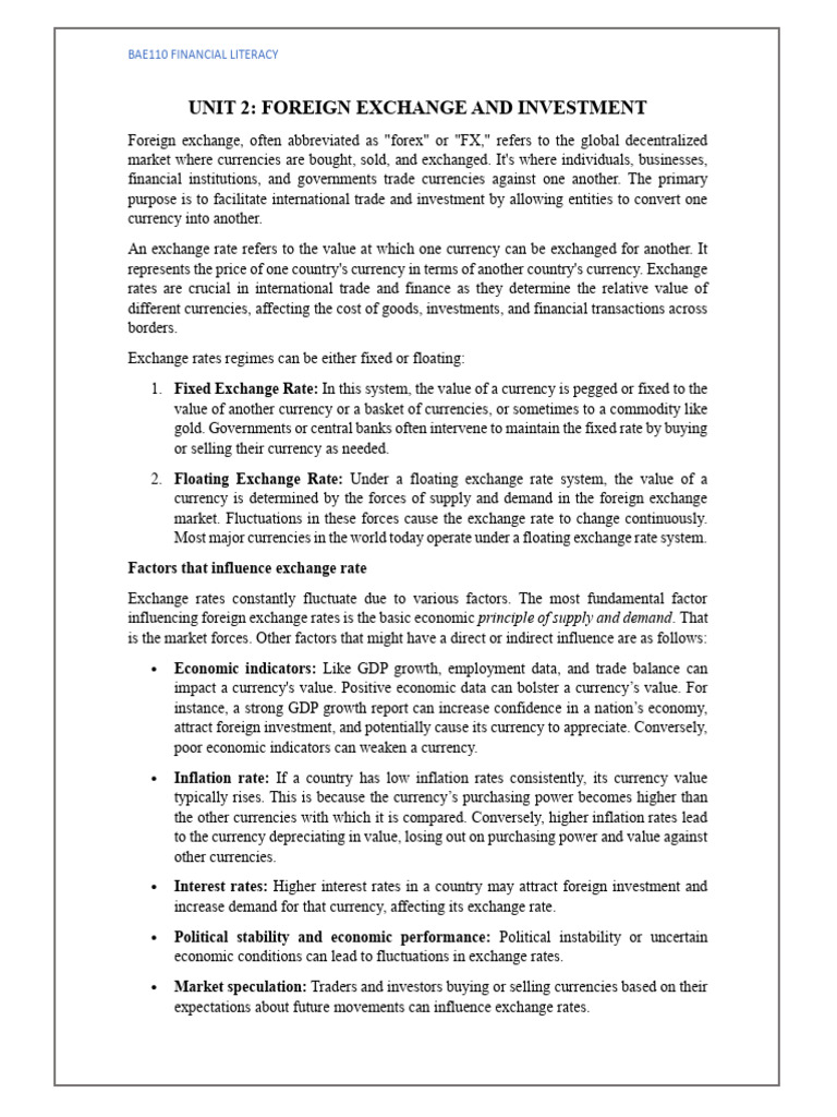 FL Unit 2 | PDF | Foreign Exchange Market | Exchange Rate