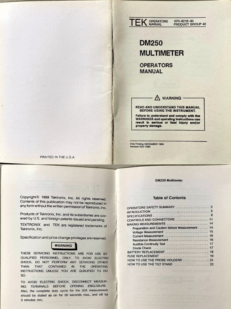 Multímetro TEKTRONIX Modelo DM 250 - Operator Manual | PDF
