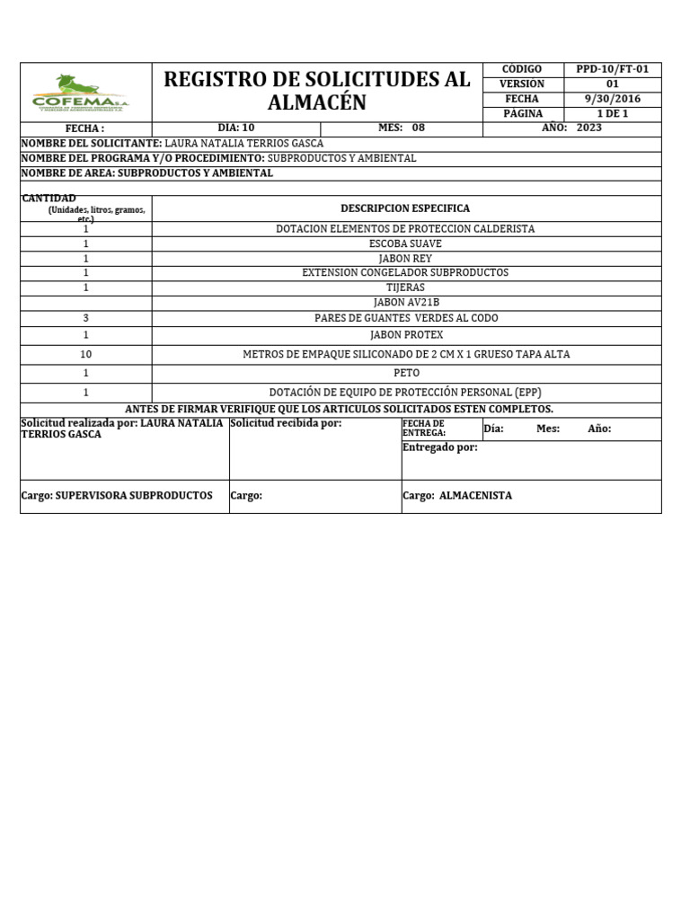 Solicitud Almacen | Descargar gratis PDF | Materiales de construcción | Materiales