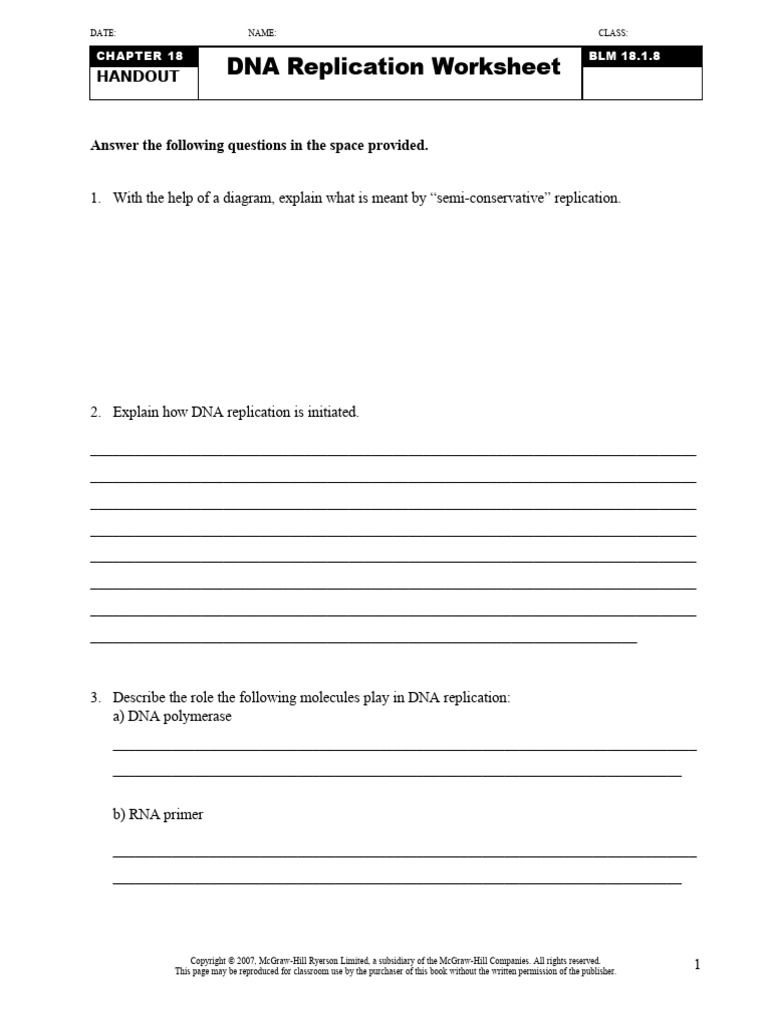 DNA Replication Worksheet | PDF | Dna Replication | Molecular Genetics