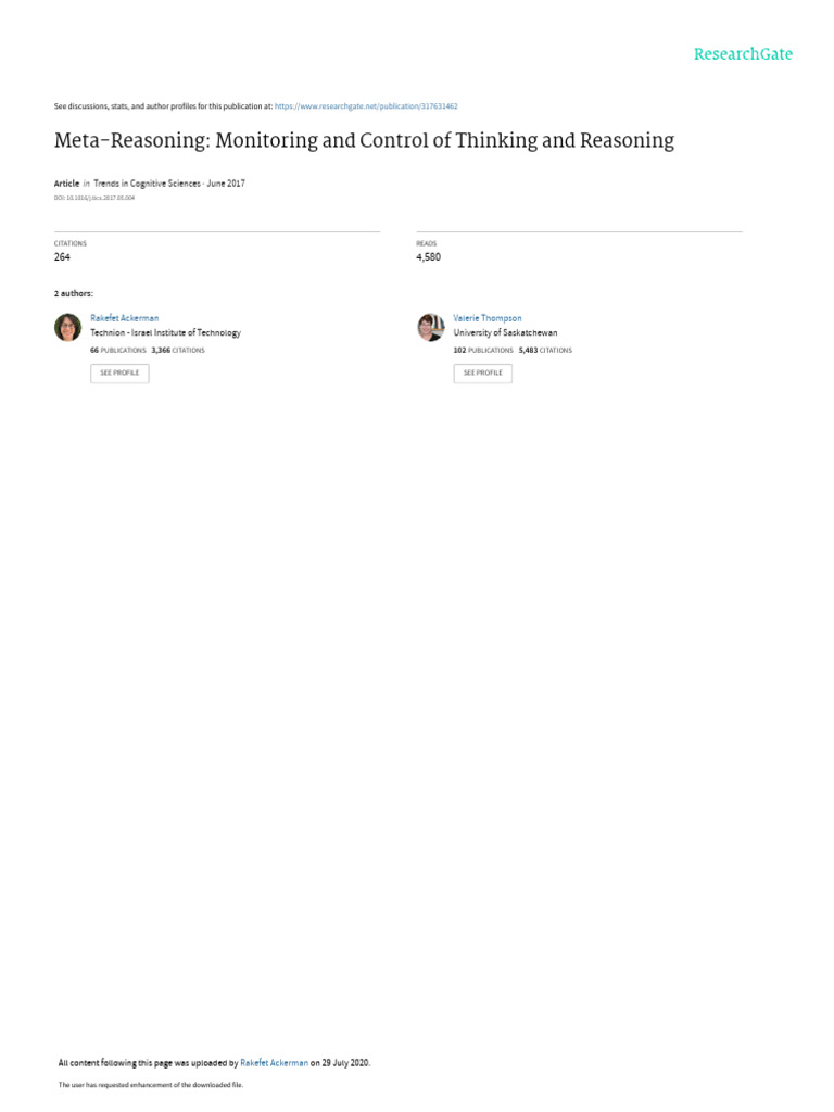 AckermanThompsoninpressselfmade Meta Reasoning | PDF | Metacognition ...