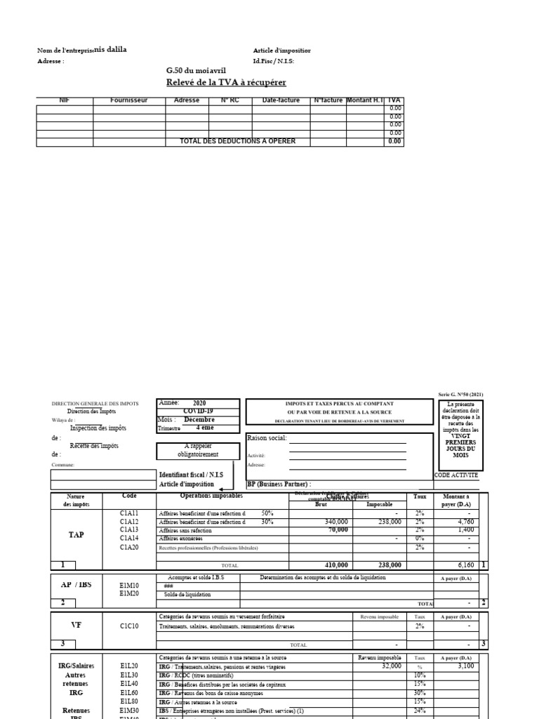 Déclaration G.50 - Avril 2024 | PDF | Impôts | Impôt sur le revenu