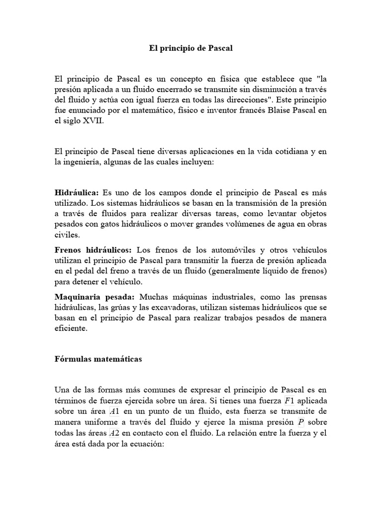 El Principio de Pascal | PDF | Fuerza | Gases