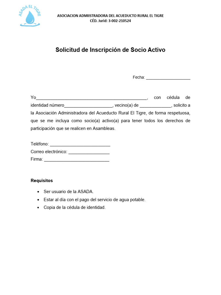 Solicitud de Inscripción de Socio Activo | PDF | Finanzas y administración del dinero | Ciencias ...