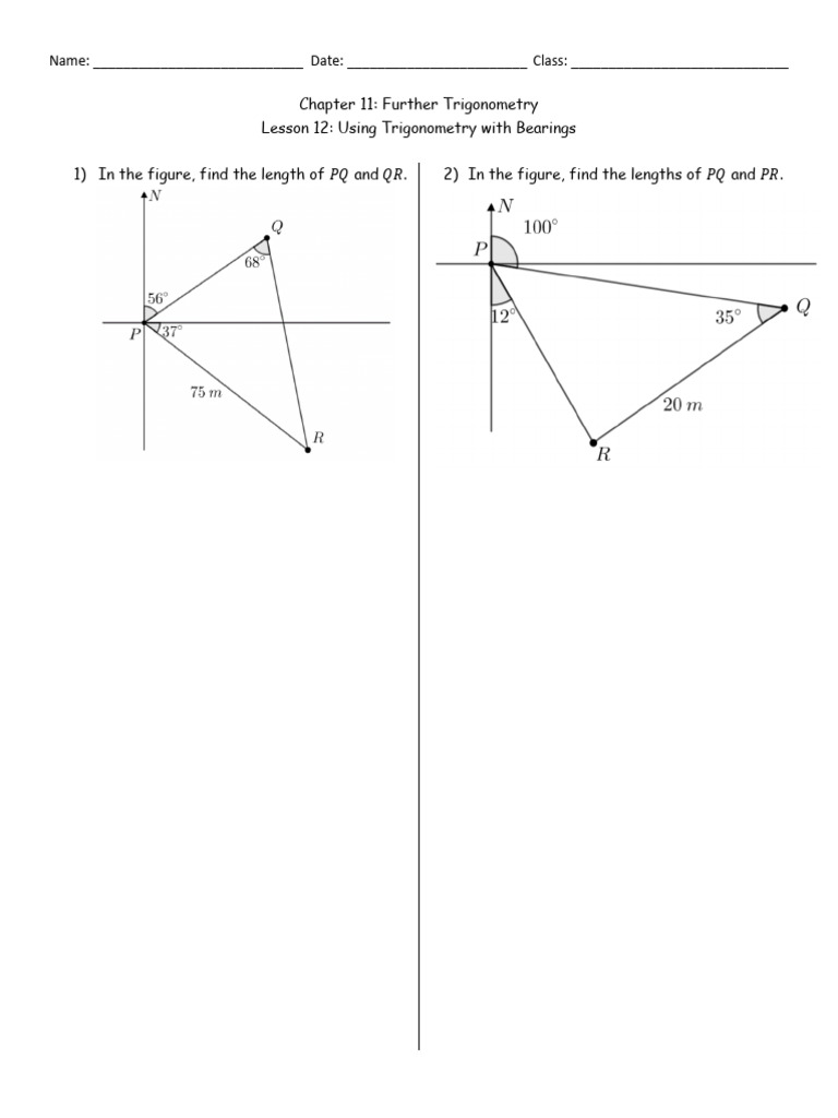 Trigonometry Bearings Exercises | PDF