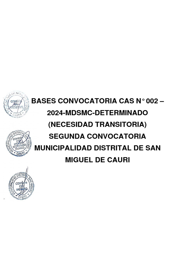 Convocatoria CAS 2024 San Miguel Cauri | PDF | Gestión de recursos ...